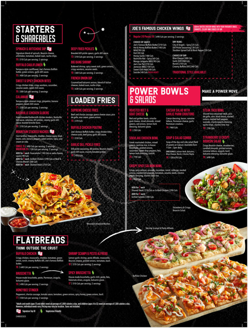 Food menu - Shoeless Joe's