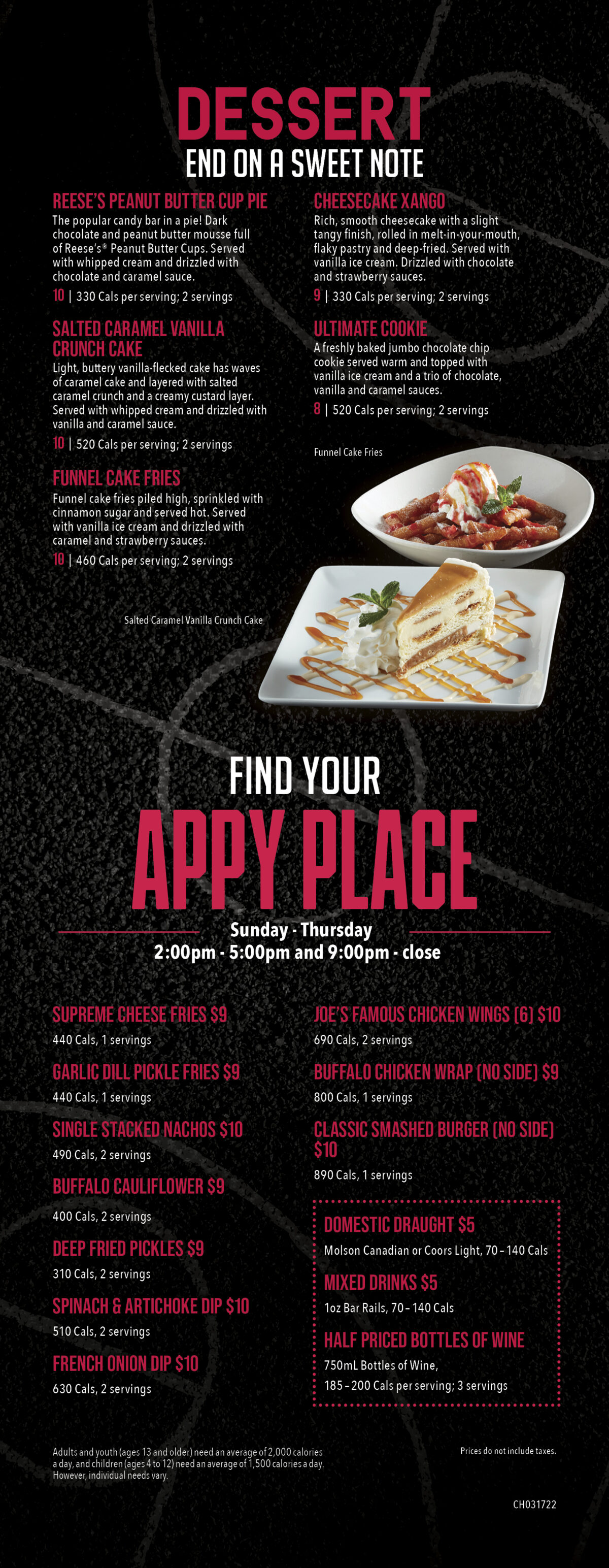Food menu - Shoeless Joe's