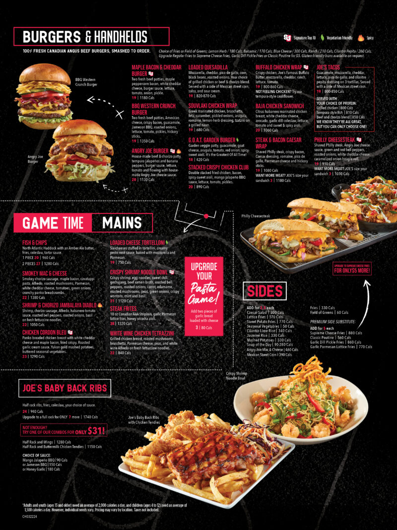 Food menu - Shoeless Joe's