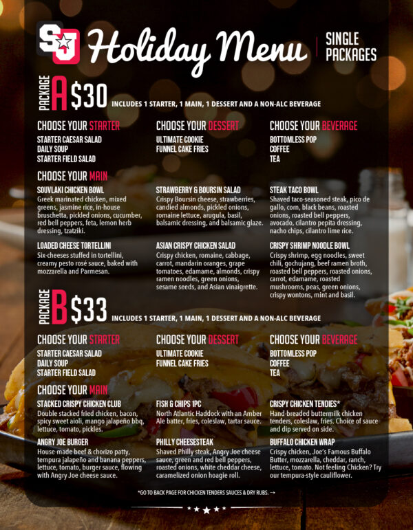 Special Menu - Shoeless Joe's