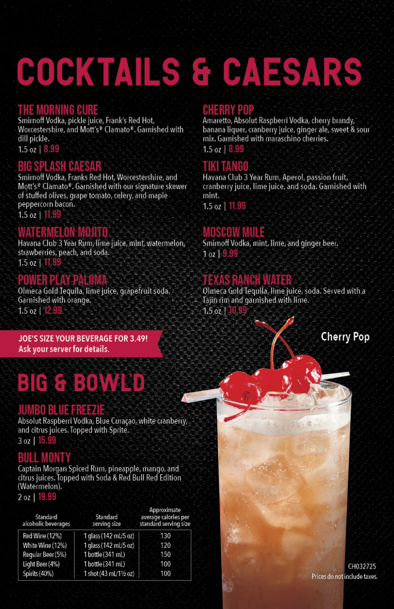 Beverage Menu - Shoeless Joe's