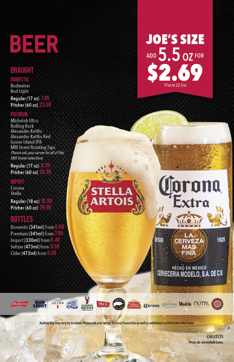 Beverage Menu - Shoeless Joe's