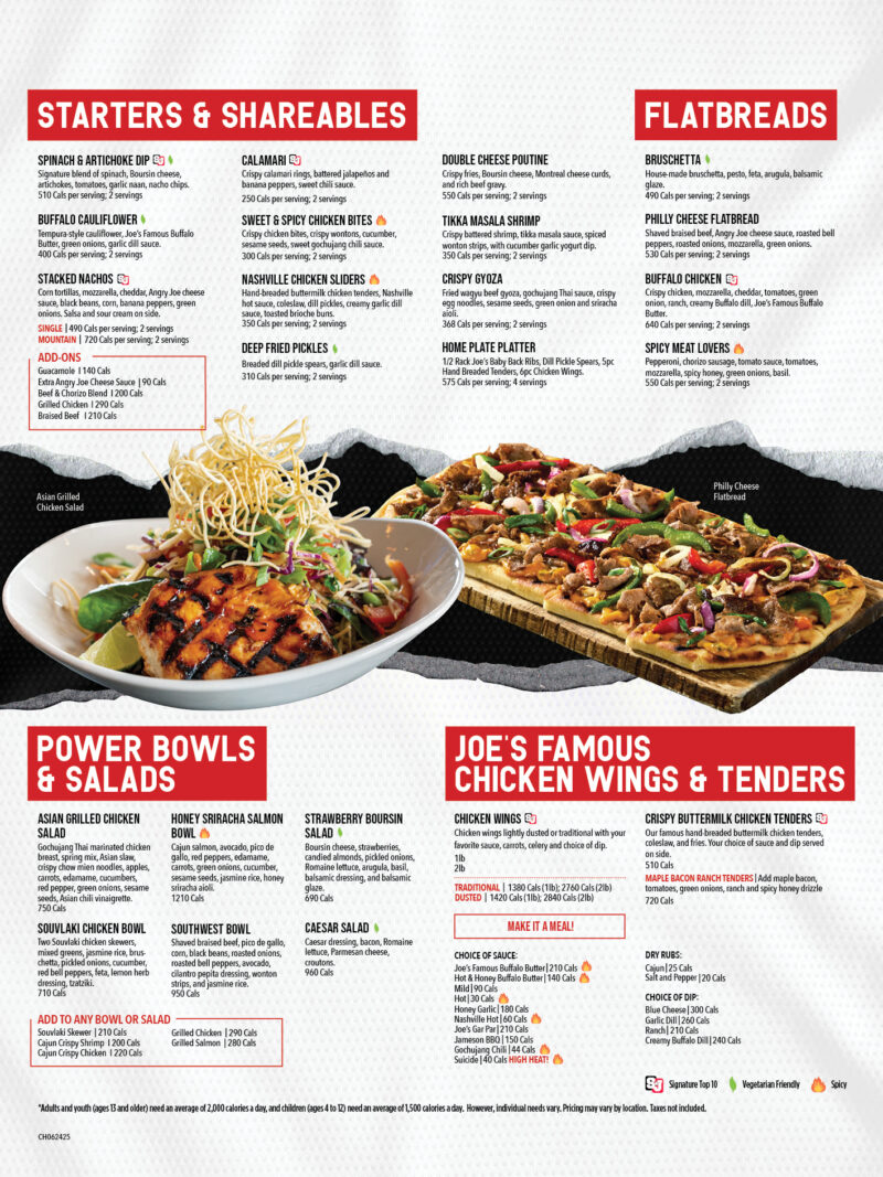 Food menu - Shoeless Joe's